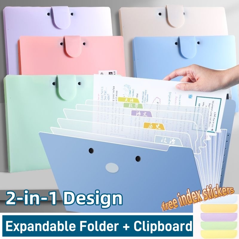 Expanding File Folder With Clipboard Two-in-one Storage 8 Layer Long/A4 ...