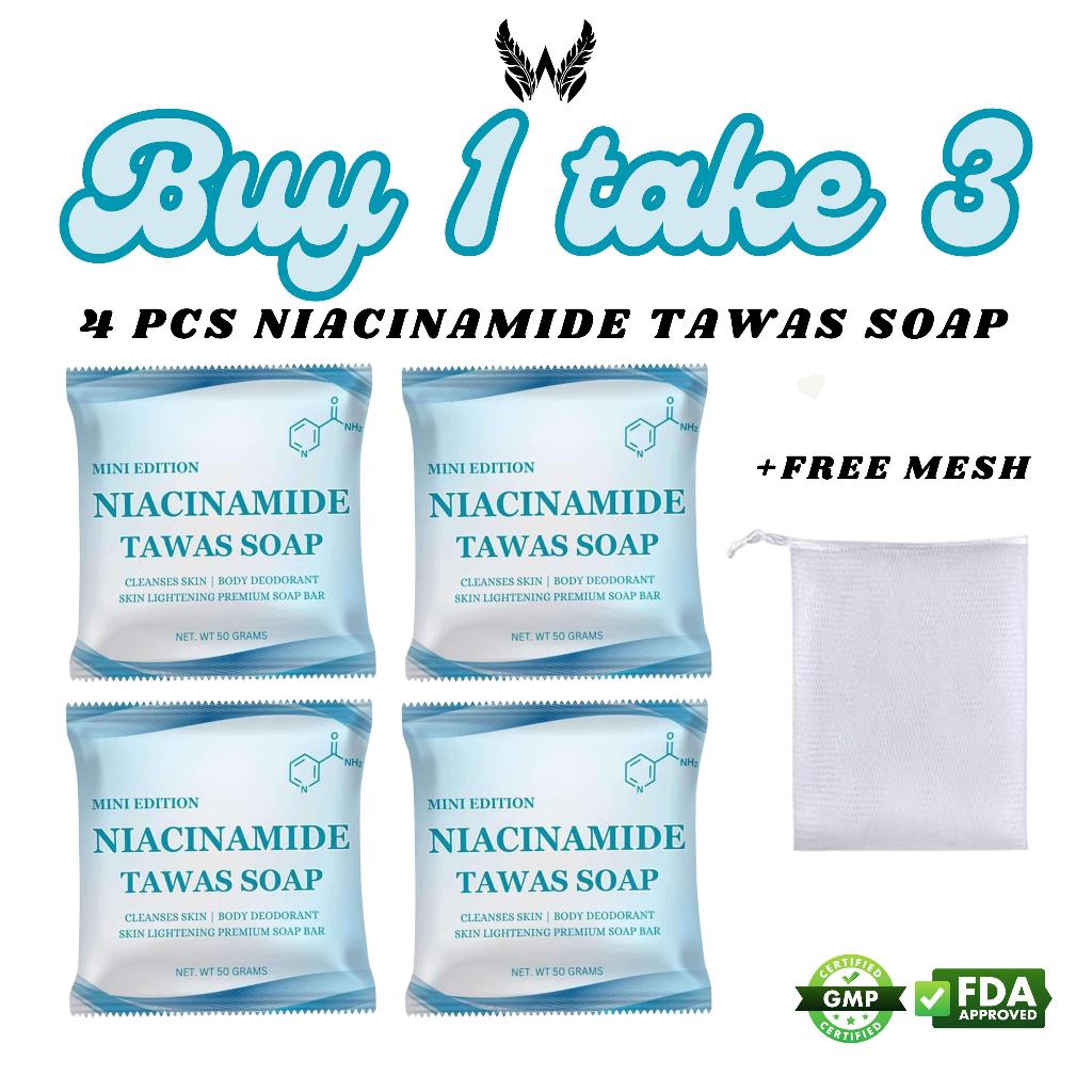 4 PCS MINI EDITION NIACINAMIDE TAWAS SOAP WITH FREE MESH 50g | Shopee ...
