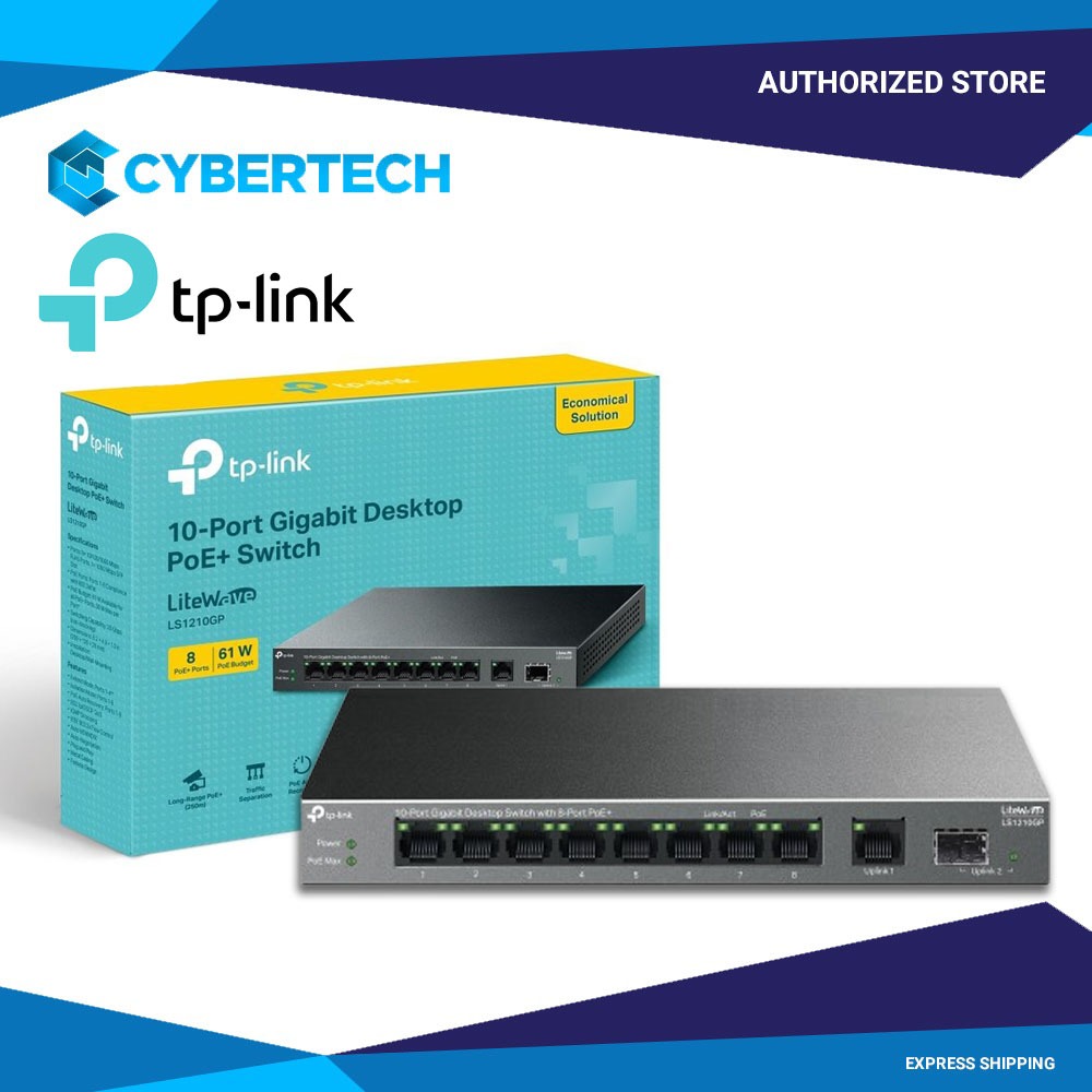 Tp-Link LS1210GP 10-Port Gigabit Desktop Switch with 8-Port PoE+ ...