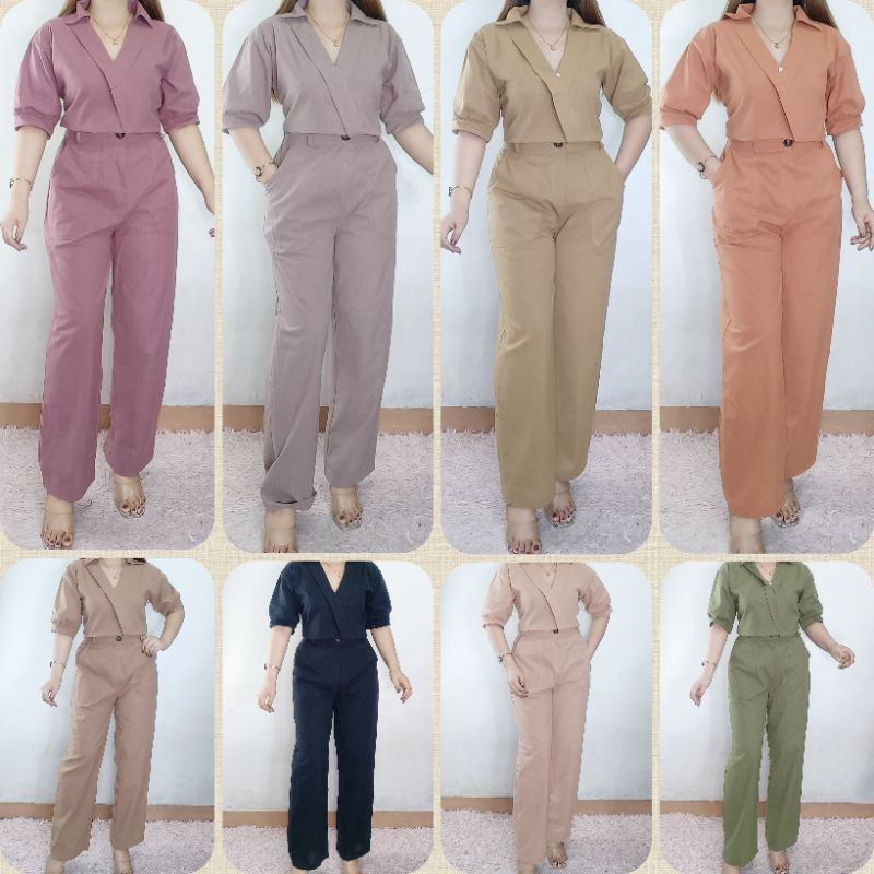 D&T Ruth Collared Polo terno Pants Coords Coordinates | Shopee Philippines
