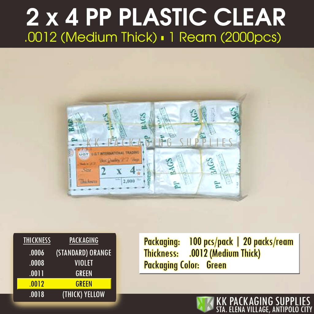 2x4 in. PP Plastic Bag Clear 1 Ream Thickness .0012 (20packs/ream ...