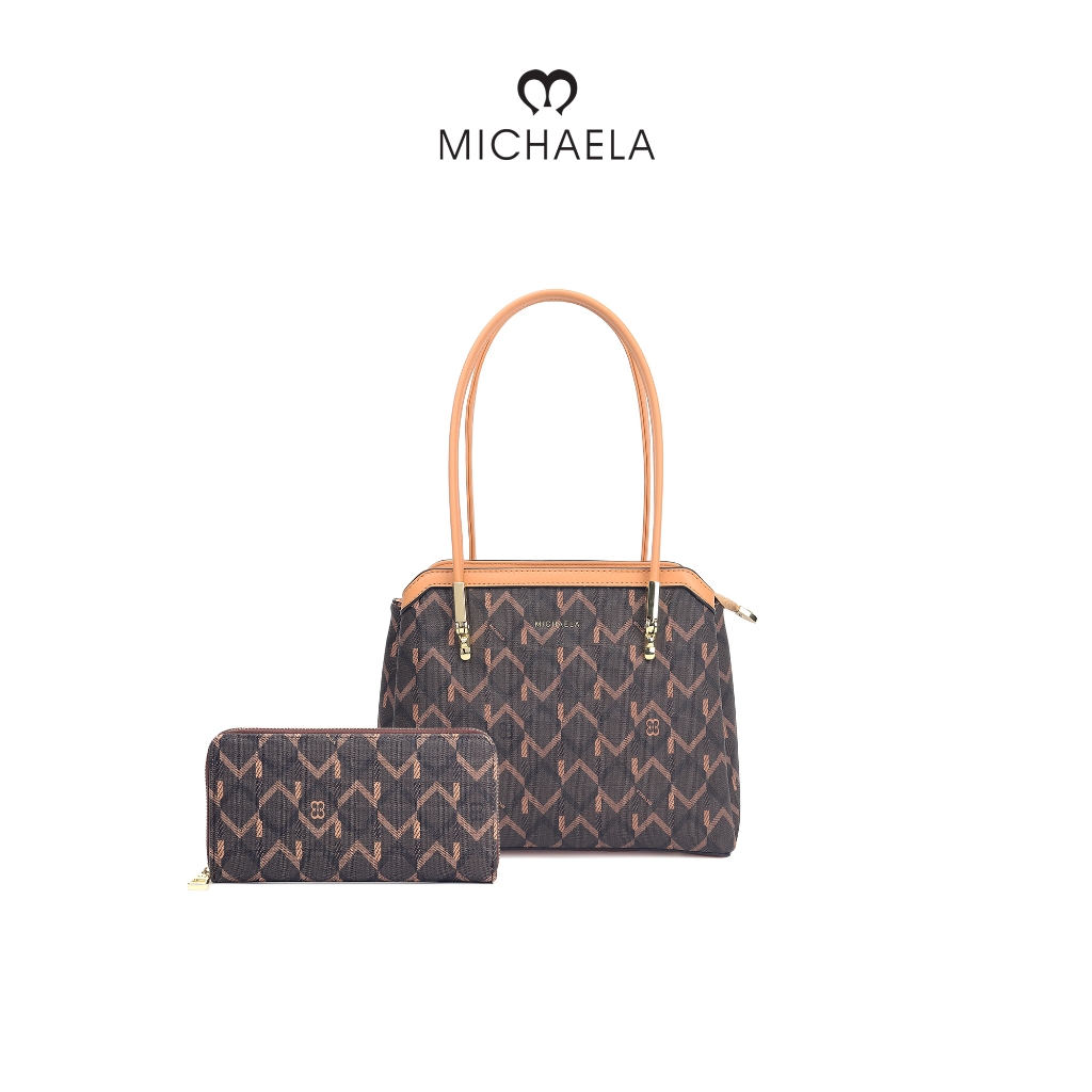 MICHAELA Tote Bag with Long Wallet 2 PCS Retro Chic Checkered Letter ...