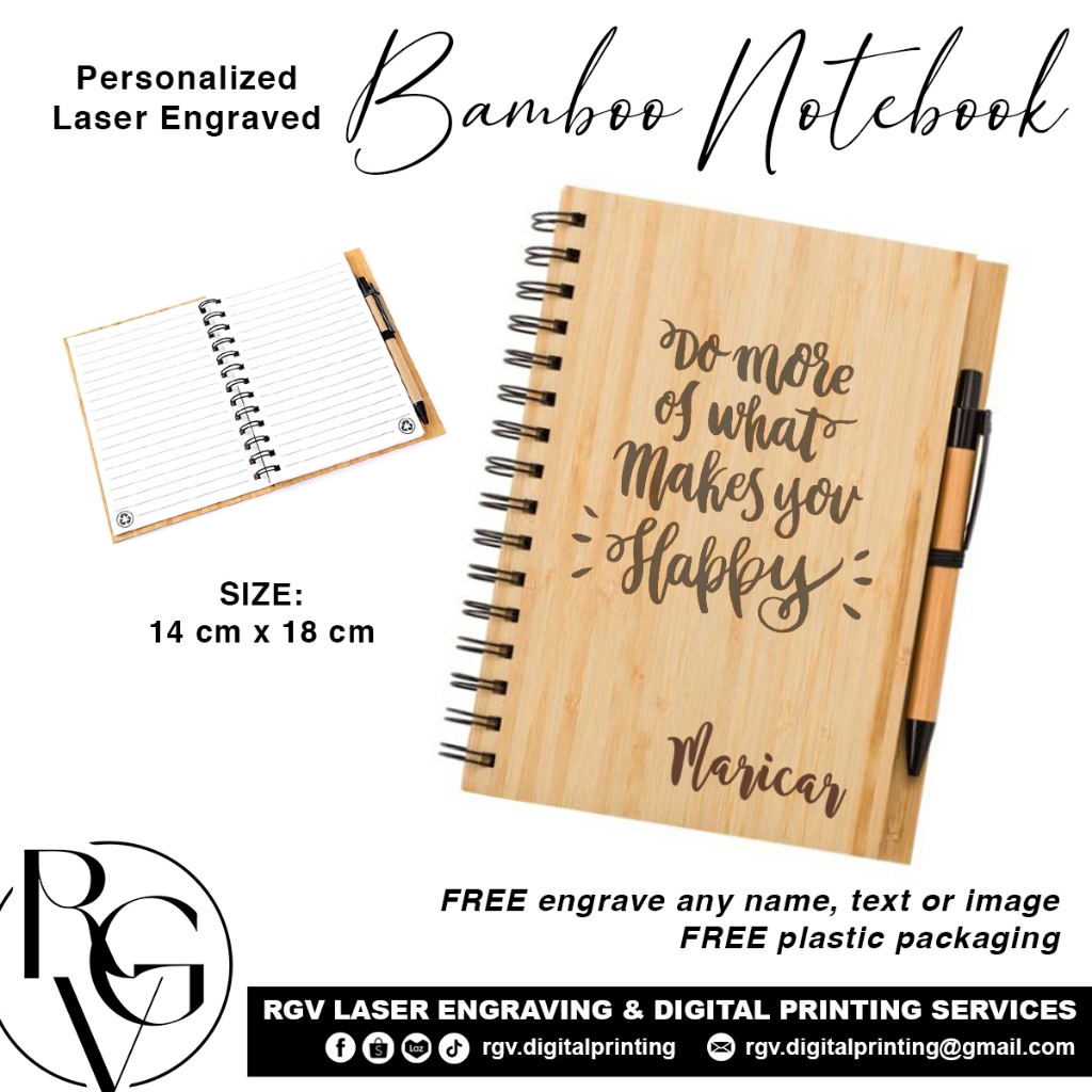 Laser Engraved Bamboo Notebook with Pen Personalized - rgv ...