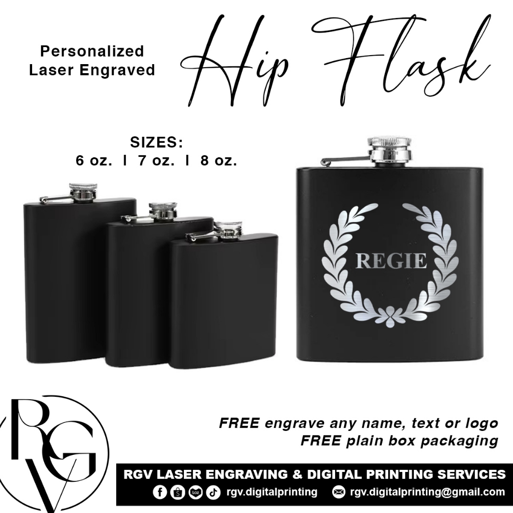 Laser Engraved Wine Liquor Hip Flask Black Personalized - rgv ...