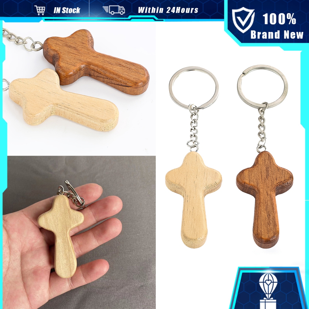Wooden Cross Keychain Olive Wood Holding Cross Keychain Holy Land ...