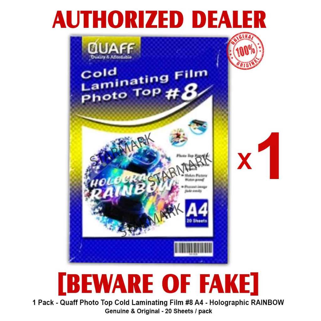Quaff Photo Top Tack Holographic RAINBOW Cold Laminating Films A4 Size ...