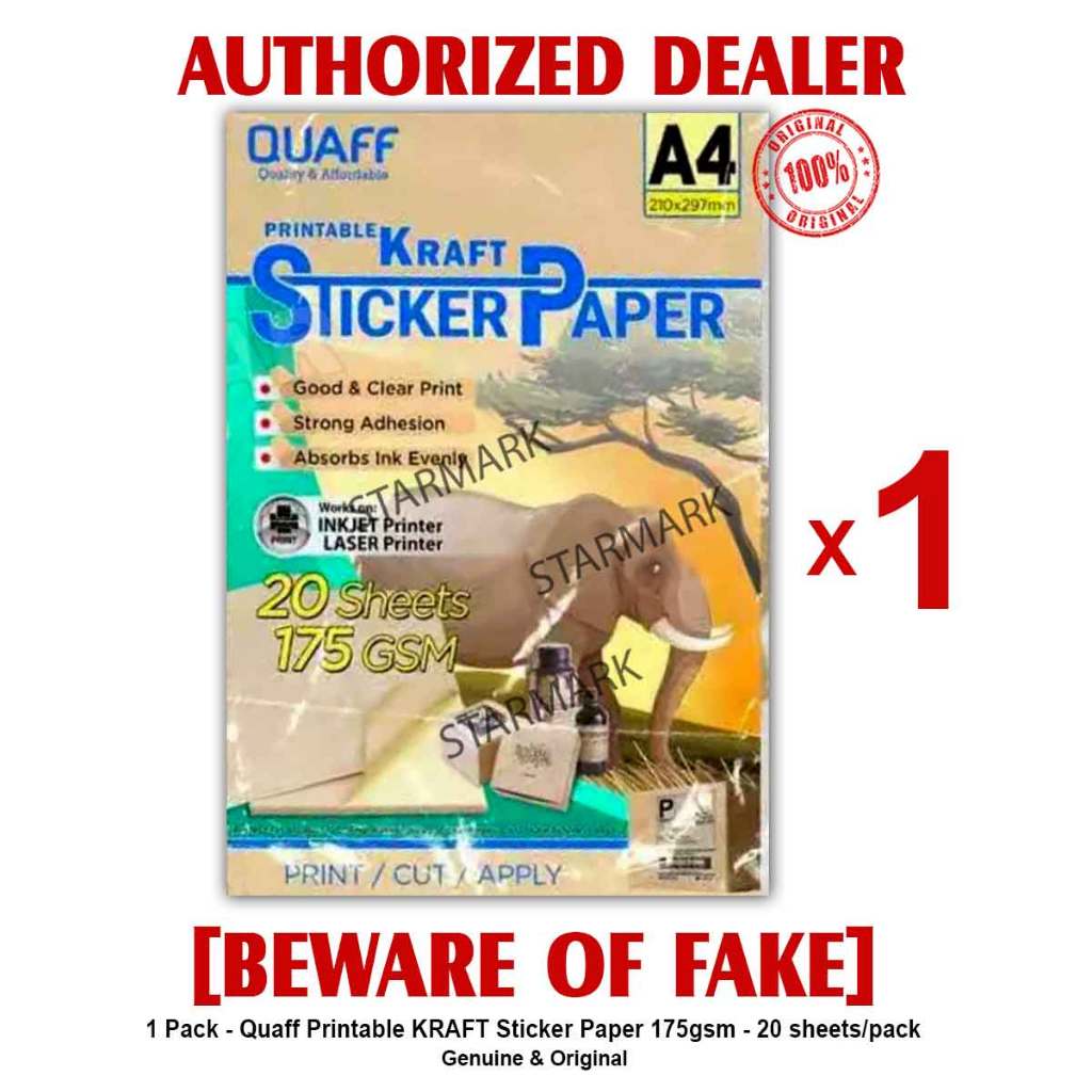 Quaff Printable Kraft Sticker Paper Papers KRAFT Stickers A4 Size ...