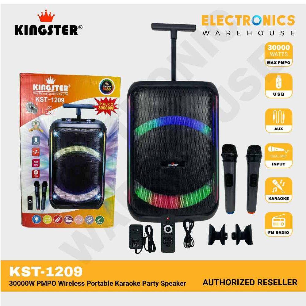 Kingster KST-1209, 30000 Watts PMPO, 2 Mic,Portable Karaoke Party ...