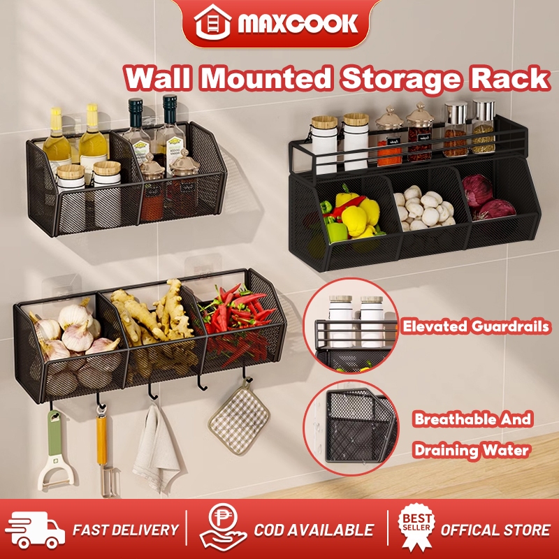MAXCOOK Kitchen Wall Mounted Storage Rack Condiments Organizer Spice ...