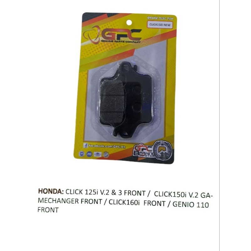 gpc brake pad click 125i v2 and v3 front / click 150i v2 game xhanger ...