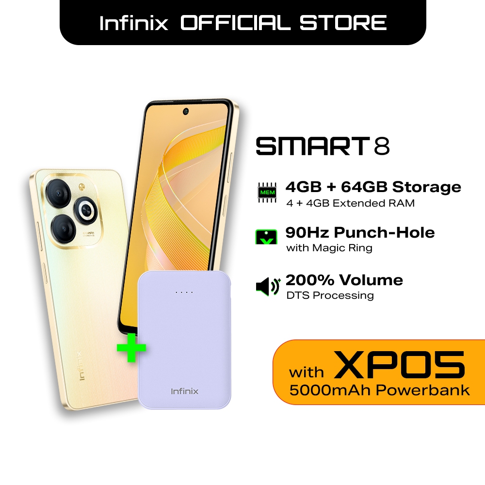 Infinix Smart 8 4GB+64GB + XP05 5000mAh Powerbank Bundle | Shopee ...