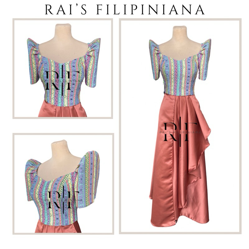 Modern Filipiniana Ethnic Colored with Overlap Skirt Sage of Brown ...