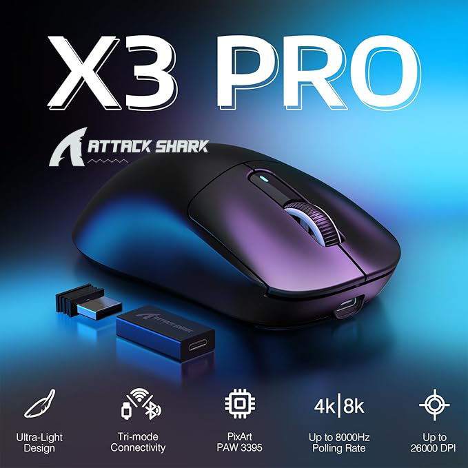 Attack Shark X3 PRO PAW3395 4K/8K Hz Polling Rate Wireless Gaming Mouse ...