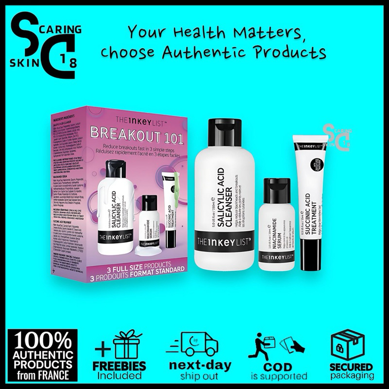 The Inkey List Breakout 101 Set Salicylic Cleanser, Niacinamide Serum,Succinic Acid SkinCaring18 ...