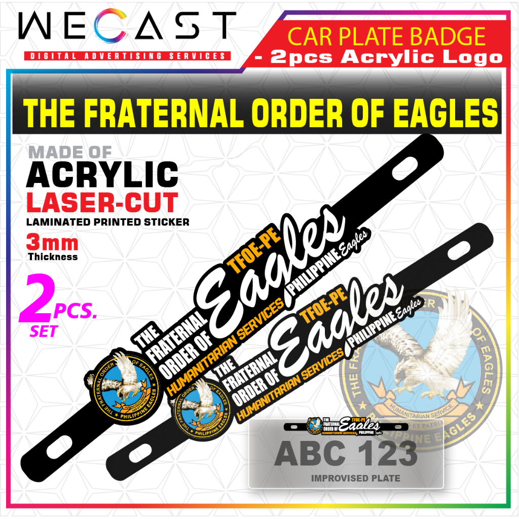 WECAST The Fraternal Order of Eagles Car Plate Badge Acrylic-Based and ...