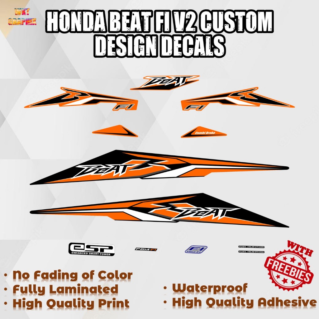 HONDA BEAT FI V2 CUSTOM DESIGN DECALS (WATERPROOF, LAMINATED, FADE ...