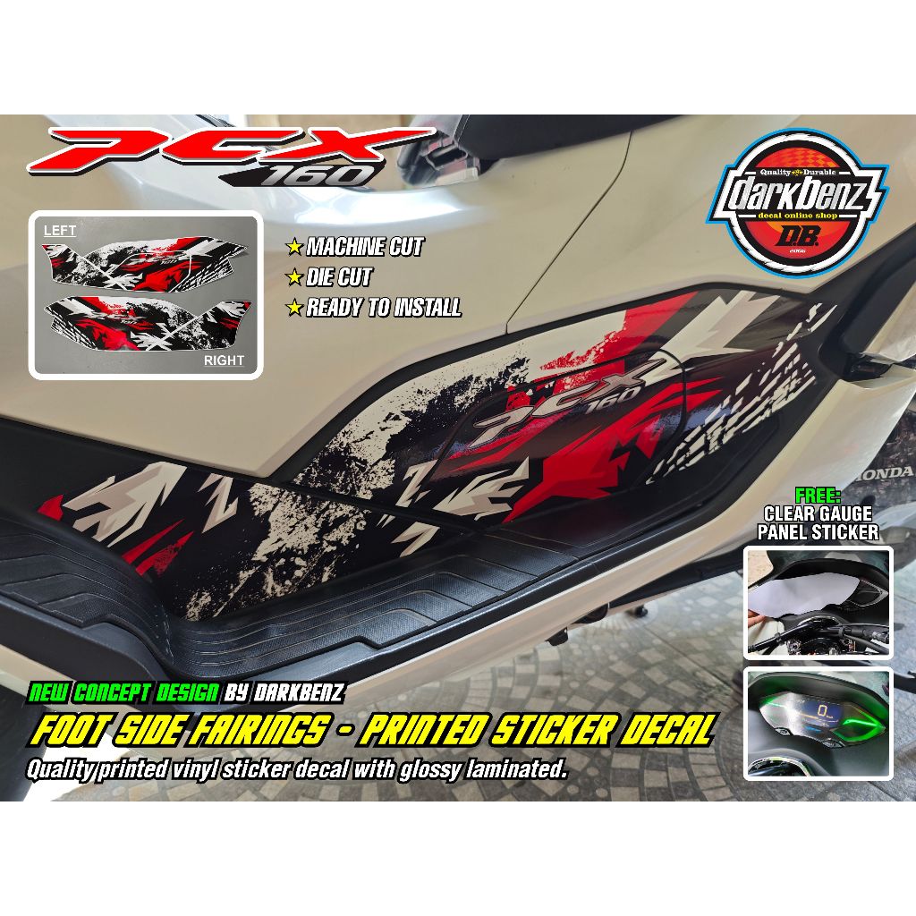 Honda PCX 160 Foot Side Printed Decals with Free Gauge Clear Sticker ...