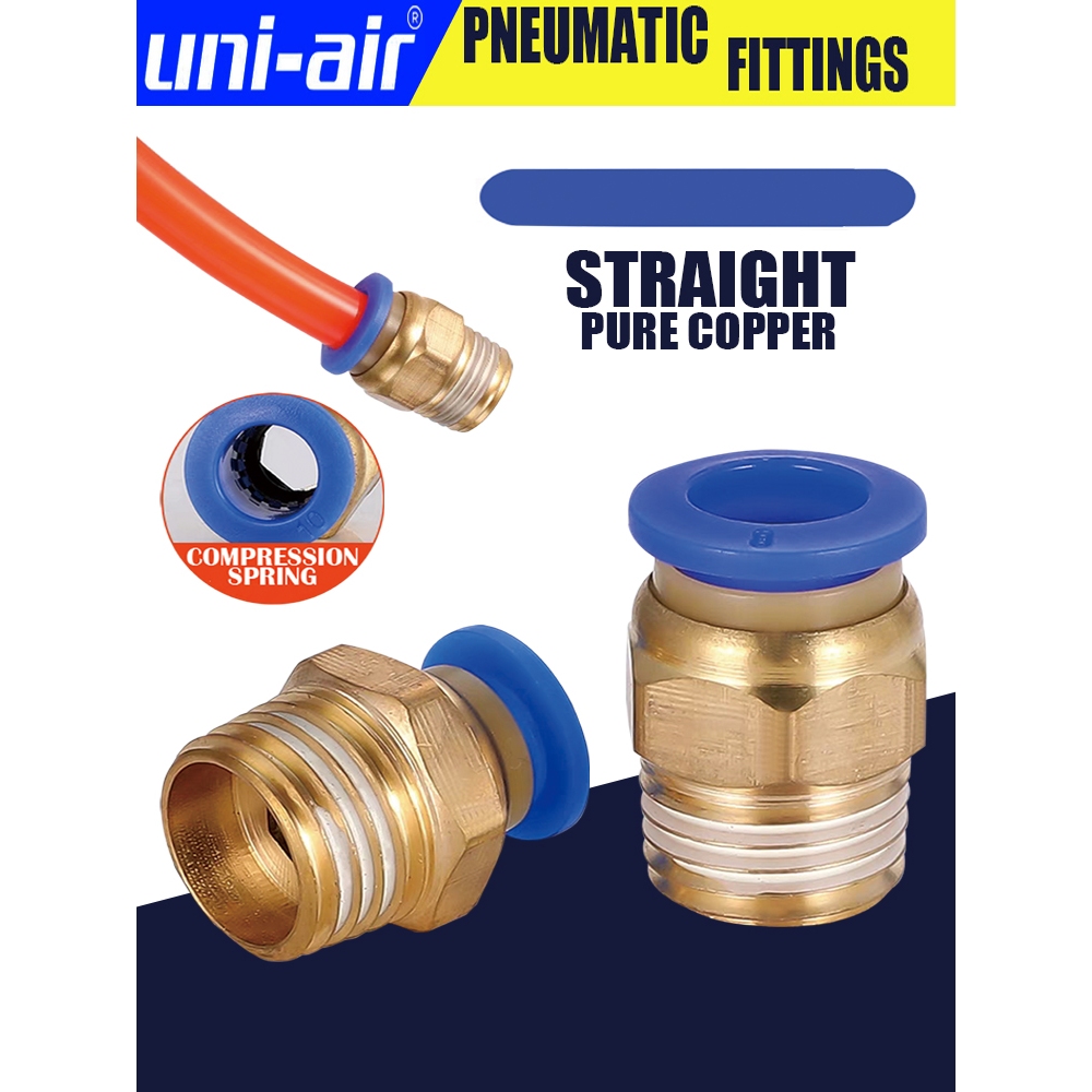 UNI-AIR PNEUMATIC STRAIGHT PUSH IN BRASS MALE FITTINGS (Thread M5, 1/8 ...