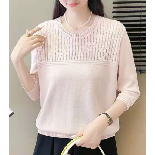 #6612 Womens 3/4 Sleeve Plain Knitted Blouse High Quality Tops Korean ...