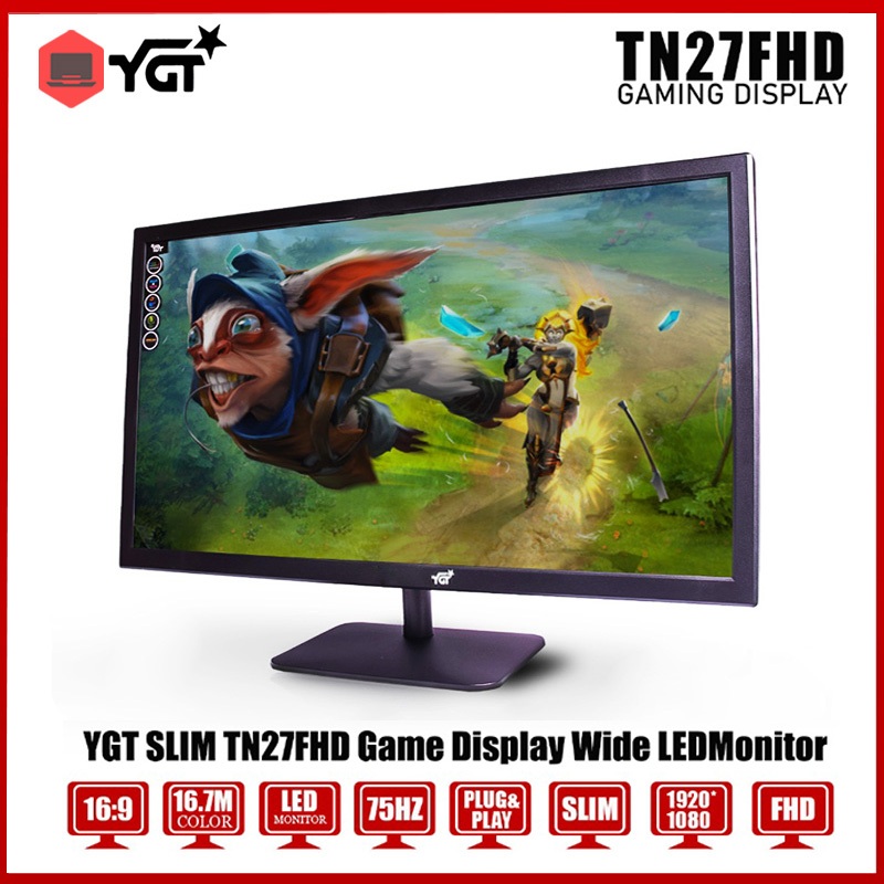 YGT SLIM FHD 27 inch Monitor Desktop Game Display With AC Power Card ...