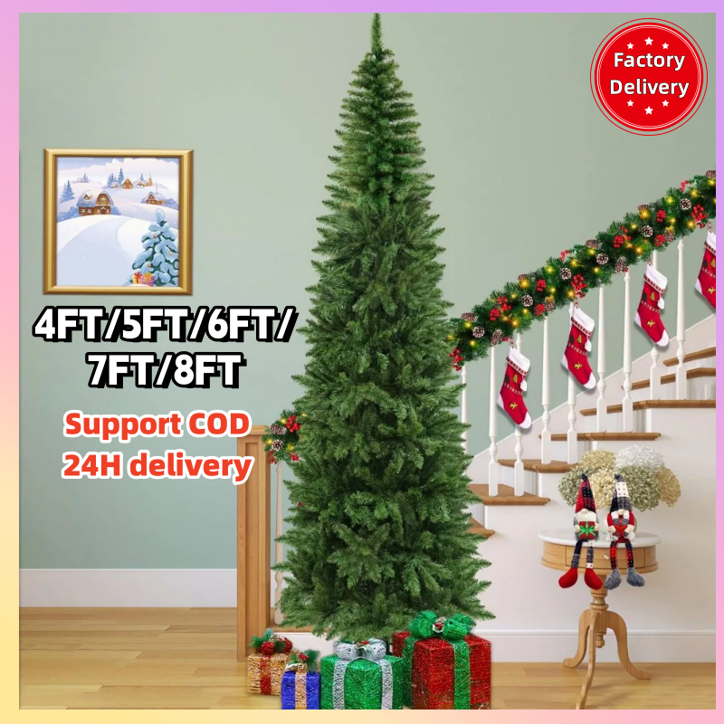Xmas tree Slim christmas tree 5ft 6ft 7ft 8ft makapal with decoration ...