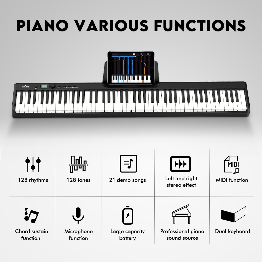 RIXTON Digital 88 Keys/61 Keys Foldable Piano Electric Keyboard Full ...