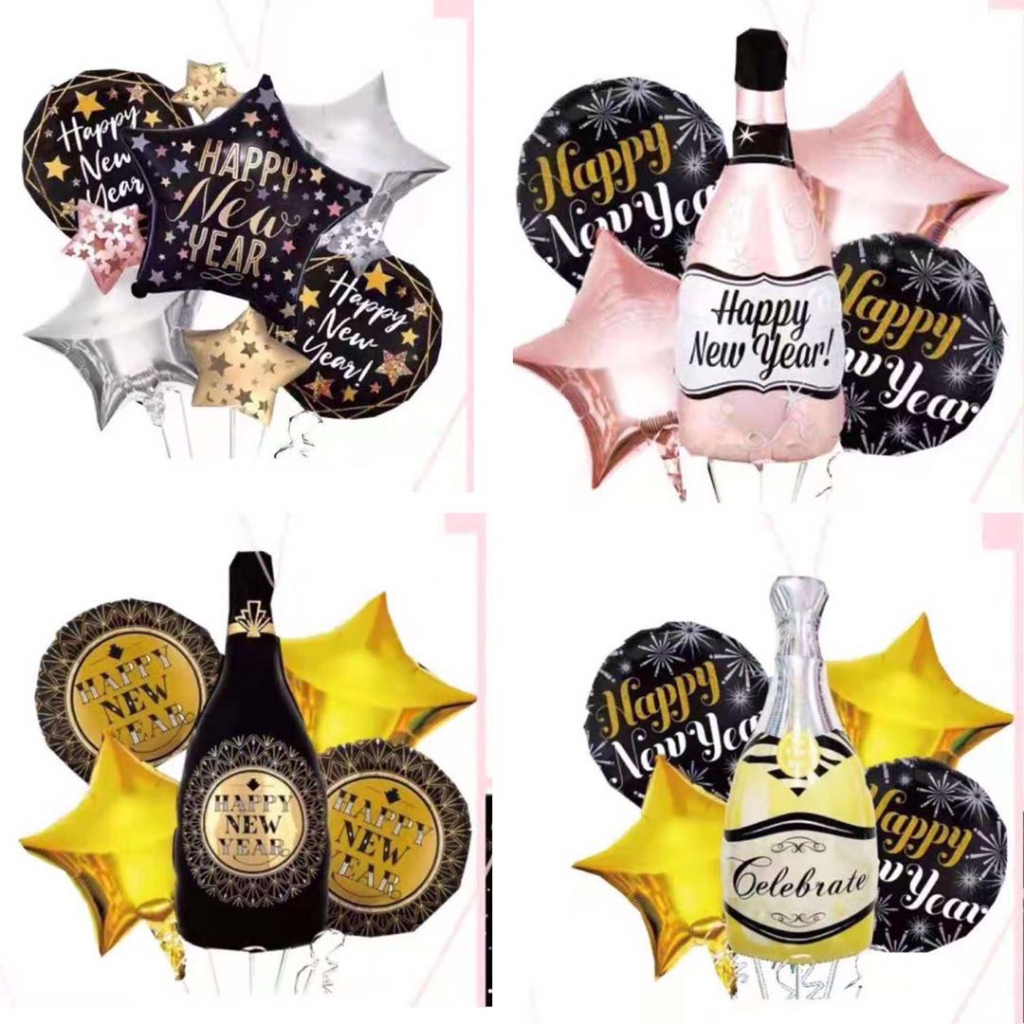 Happy New Year Balloon Set Foil Balloons Party Supplies 5in1 | Shopee ...