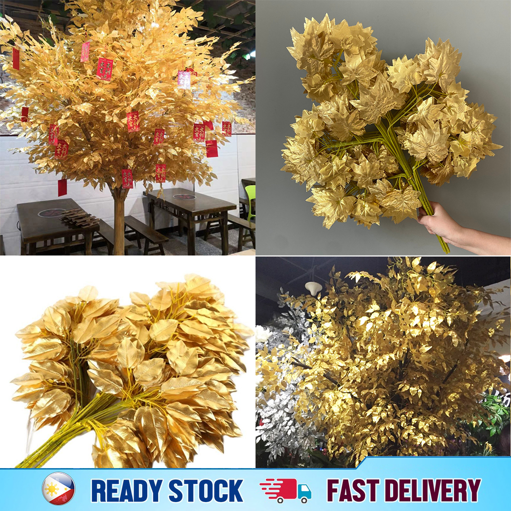 Artificial Golden Maple Leaves Plastic Maple Branches Green Plants ...