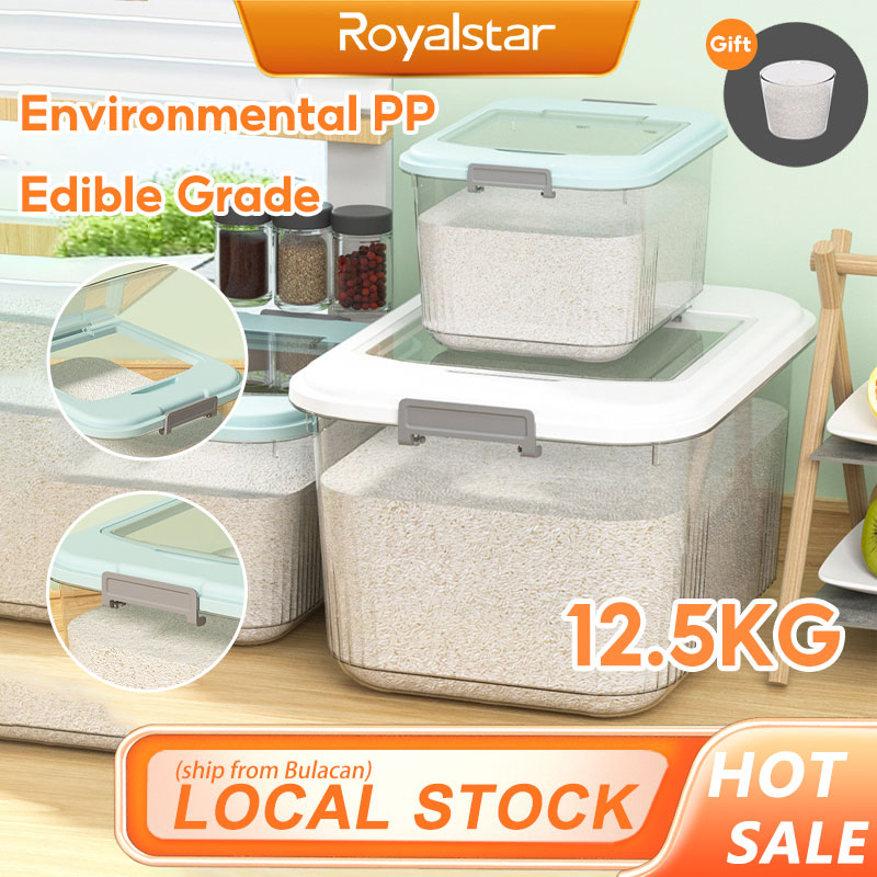 ROYALSTAR 12.5KG Dry Food Storage Box Container With Measuring Cup Rice ...