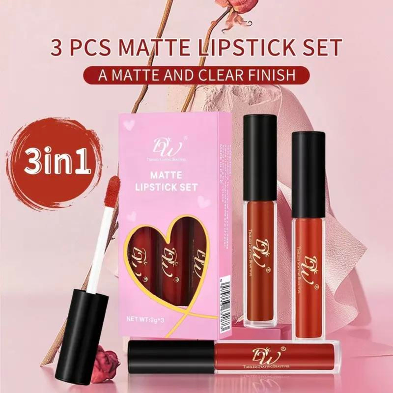 DW 3PCS Matte Lip Tint Set Long Wearing Waterproof Lipstick Kit Highly ...
