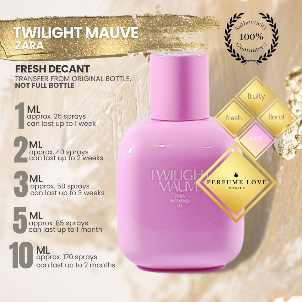 PERFUME DECANT Zara Twilight Mauve floral, fruity, fresh notes | Shopee ...