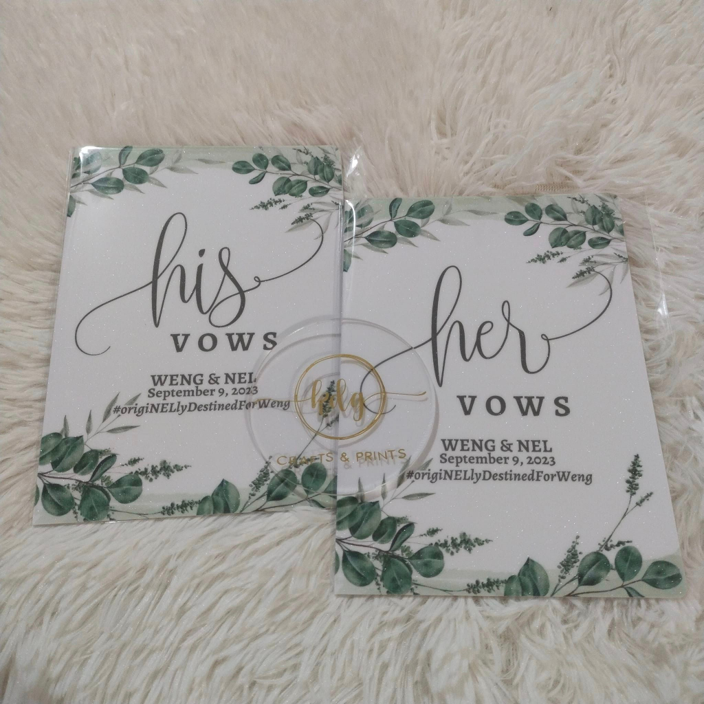 1 pair - His and Her Wedding Vows Card - Sage Green / Emerald Green ...