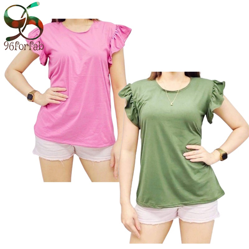 Kfb1 Plain Ruffles Sleeves Blouse Tops Fashion Ootd Daily Tops|Fits S ...