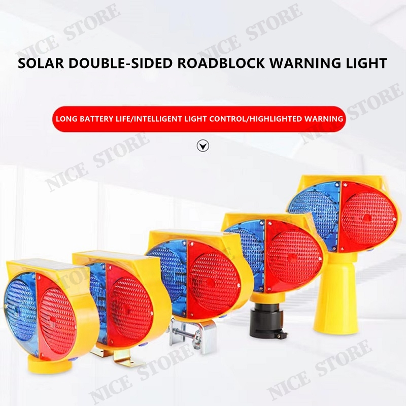 Red and blue solar warning strobe lights road traffic safety flash lights night construction ...