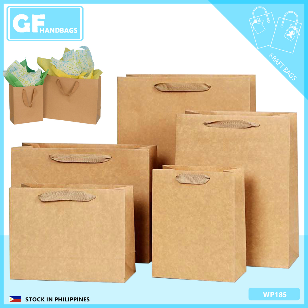 1pc Kraft Paper Bag Plain Rope Handle Hand Bags Gift Bag Vintage Thick ...