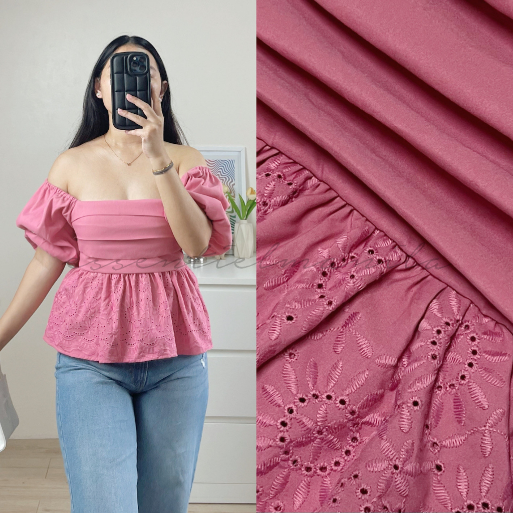 (REGULAR SIZE) Amara Puff Sleeves Pleated Peplum Top EM304 | Shopee ...