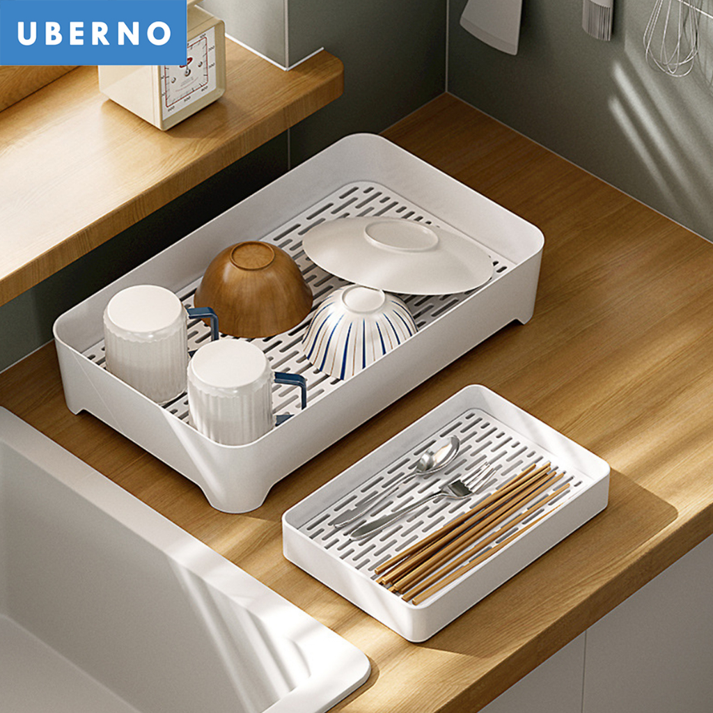 UBERNO Double-Layer Drain Tray Plastic Rectangular Cup Tableware Fruit ...