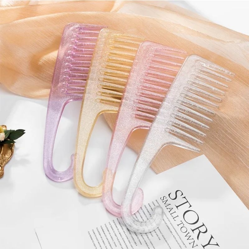 ( P ) BIG Glittery transparent HAIR COMB HAIRs TOOLS SUKLAY SCALP ...