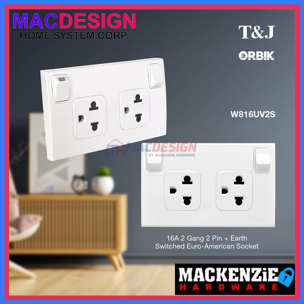 T&J ORBIK DUPLEX OUTLET WITH SWITCH W816UV2S - 2 GANG OUTLET WITH ...