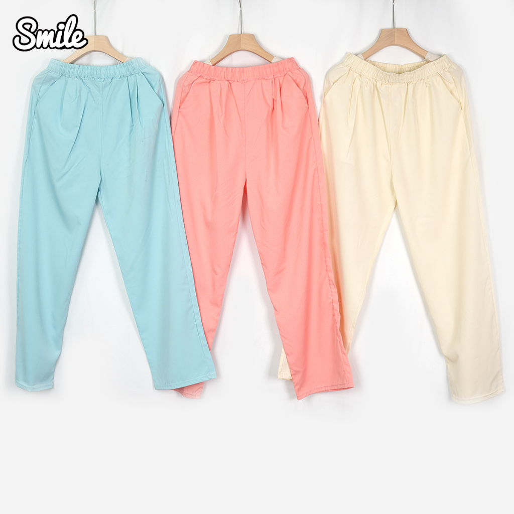 Smile Fashion loose high waist long pants with two pockets for woman ...