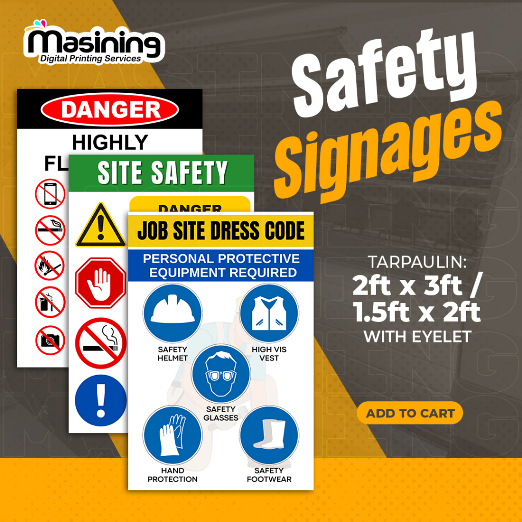 Safety Signages Tarpaulin- 3ft x 2ft and 2ft x 1.5ft | Shopee Philippines