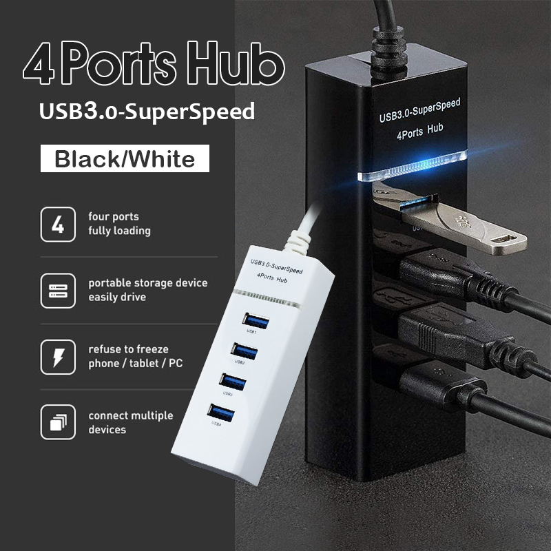 4 Port Hub Splitter High Speed USB 3.0 Hub Extender Extension Connector ...