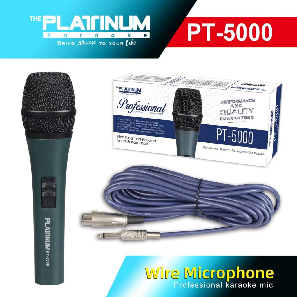 LMJ Karaoke High-End Dynamic Wired Mic PT-5000 Platinum Heavy Duty Wired Microphone (8Meters ...