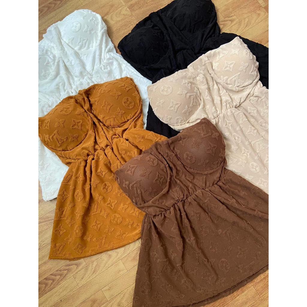 [THCB] Peplum Padded Embossed Plain Tube Top for Women/Ladies/Girls ...