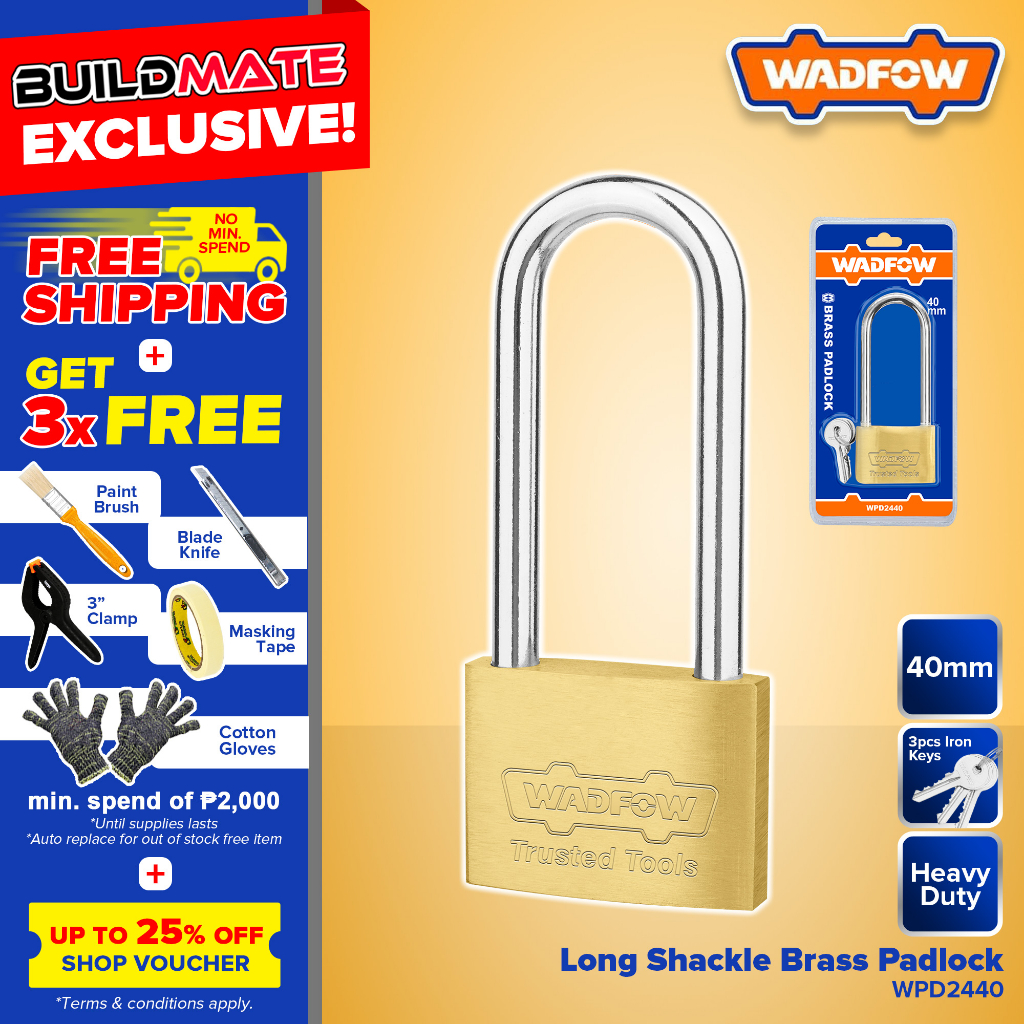 BUILDMATE Wadfow Long Shackle Brass Padlock 40MM / 50MM with 3pcs Keys ...