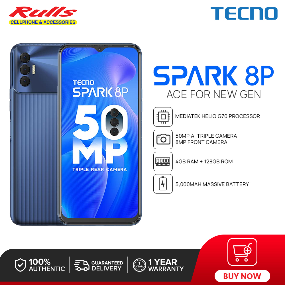 Tecno Spark 8P Smartphone | 4GB RAM + 128GB ROM | MediaTek Helio G70 | 50MP AI Triple Rear ...