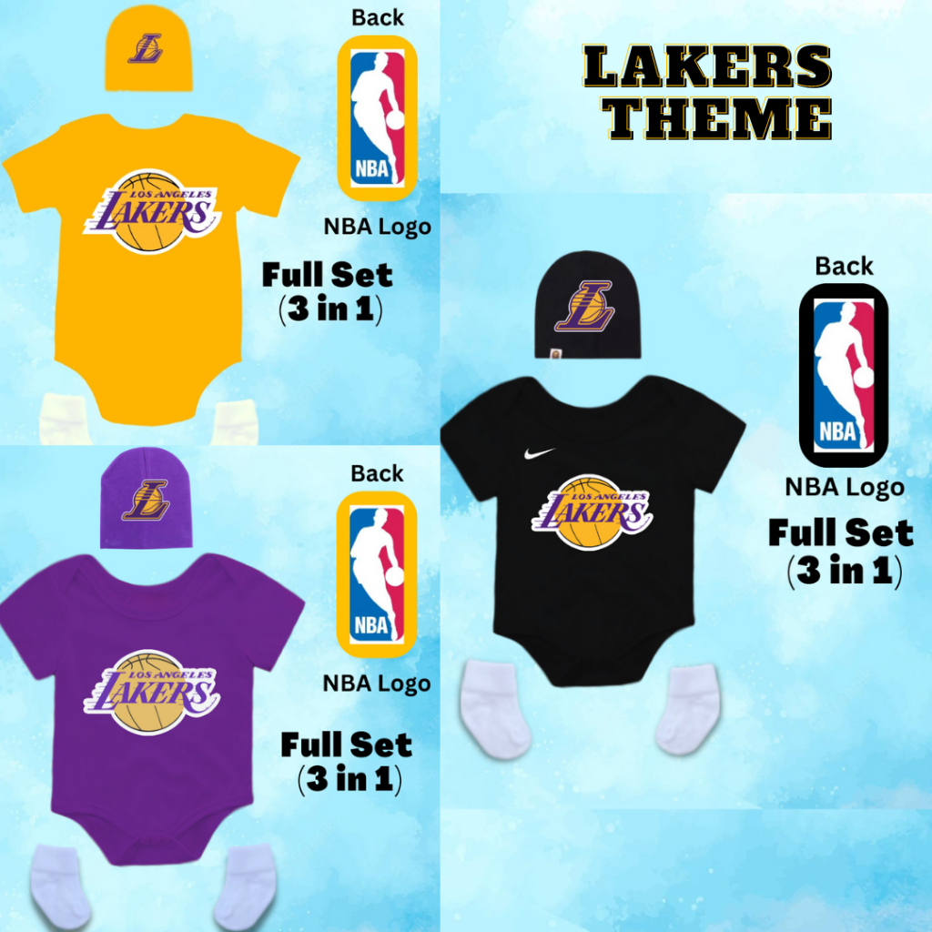 FULL SET (3 in 1) Baby Romper Monthly Milestone NBA Lakers Theme ...