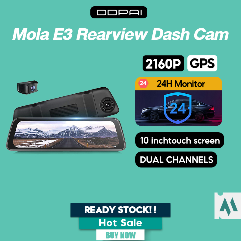 DDPAI Mola E3 Rearview DashCam 10 inch 130° Touch full screen 1440p 2K HD Night Version 24 hrs ...