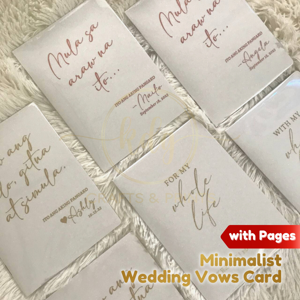 1 Pair - His and Her Vows Card METALLIC FONT - Minimalist Vows Card ...