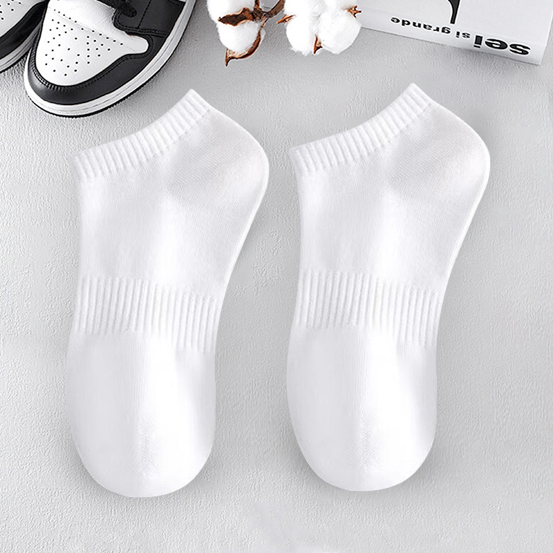 5 Pairs Set Pure Cotton Socks Black White Tricolor Solid Color Low-Mid ...